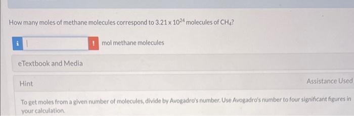 Solved How many moles of methane molecules correspond to | Chegg.com
