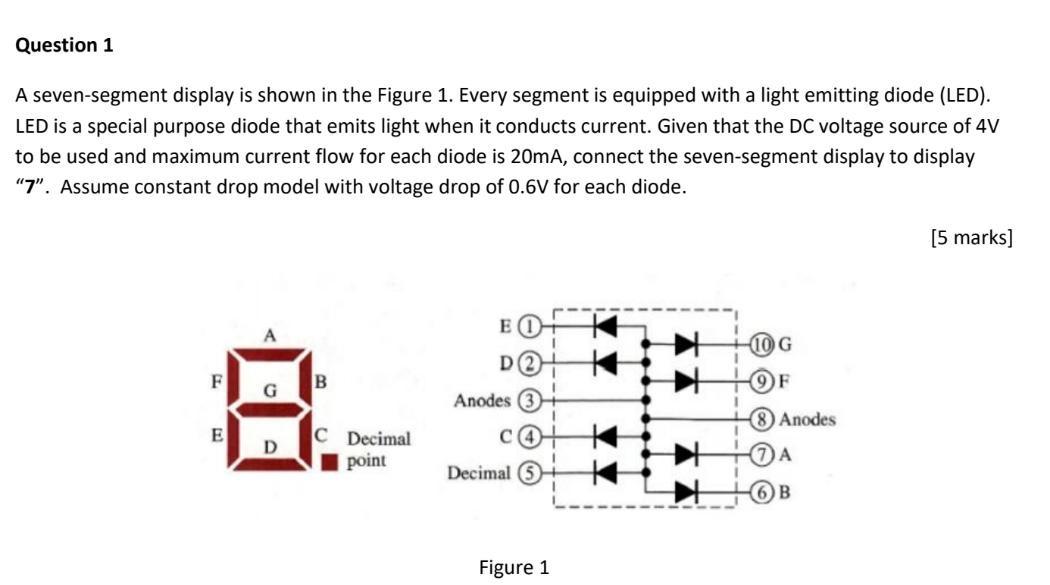 Solved Question 1 A seven-segment display is shown in the | Chegg.com