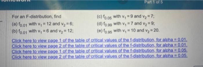 Solved For an F-distribution, find (c) f0.05 with v1=9 and | Chegg.com