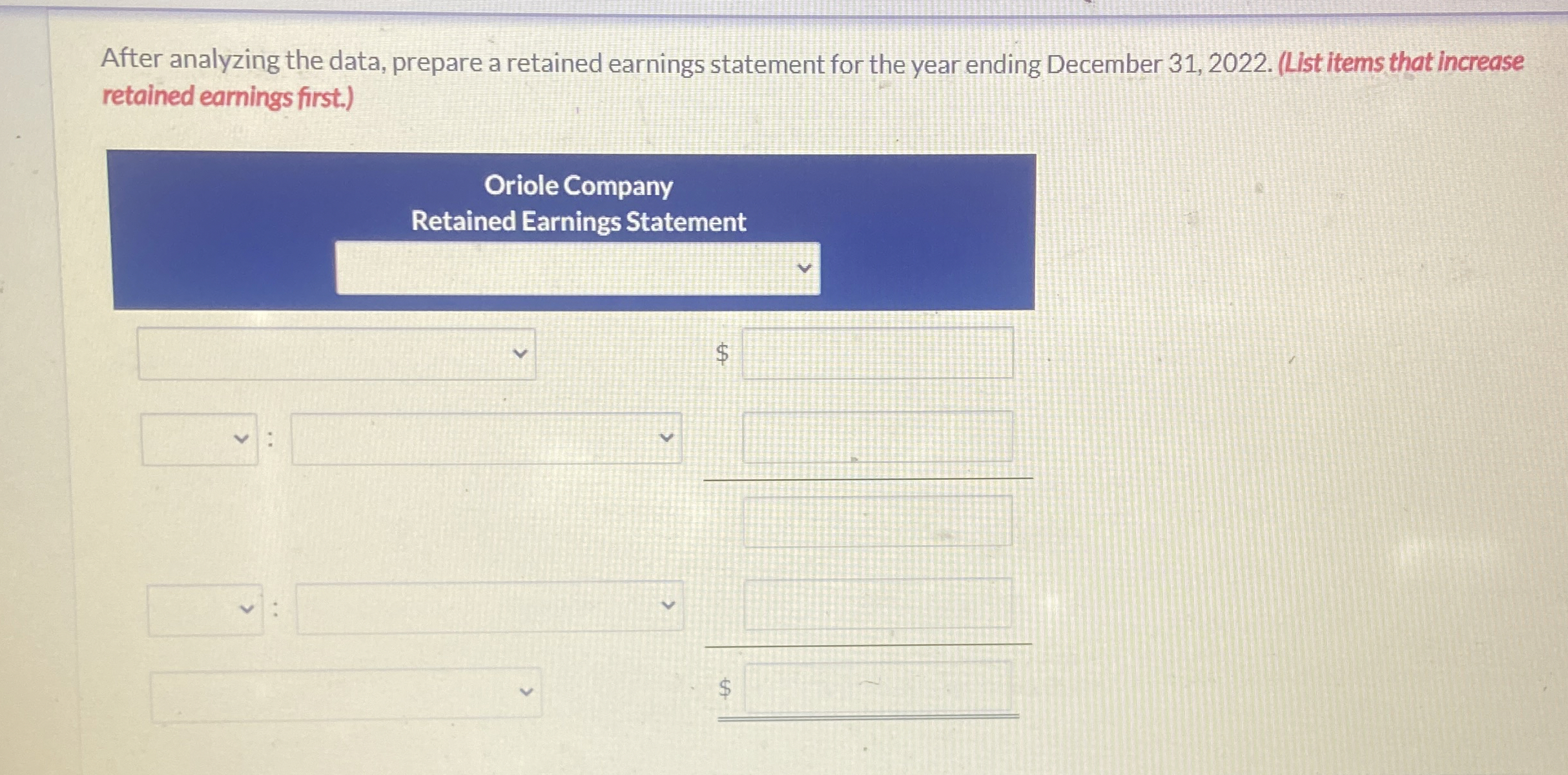 After analyzing the data, prepare a retained earnings | Chegg.com