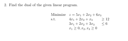 Solved Find the dual of the given linear program. ﻿Minimize | Chegg.com
