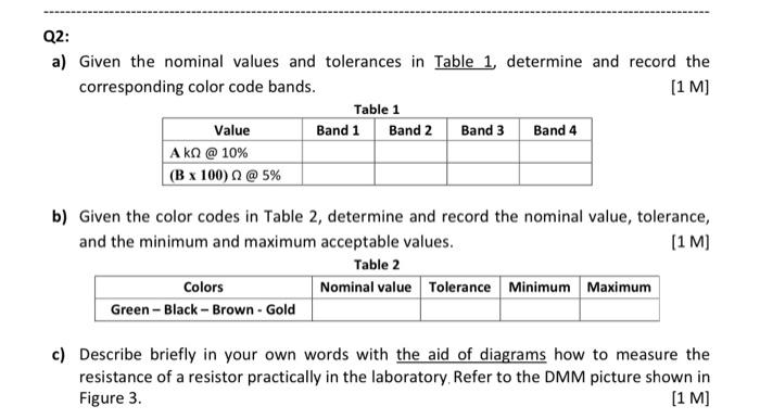 Solved Q2: a) Given the nominal values and tolerances in | Chegg.com