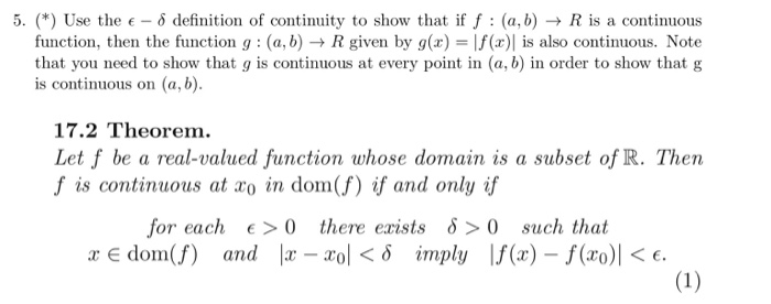 Solved 5. (*) Use the € - 8 definition of continuity to show | Chegg.com