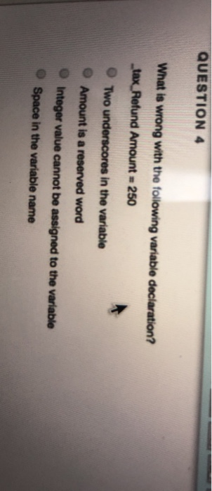 Solved QUESTION 4 What is wrong with the following variable | Chegg.com