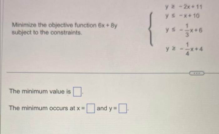 Solved Minimize The Objective Function 6x 8y Subject To The