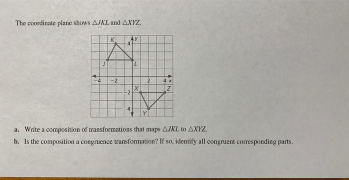 Solved The coordinate plane shows JKL and XYZ. a. Write a | Chegg.com