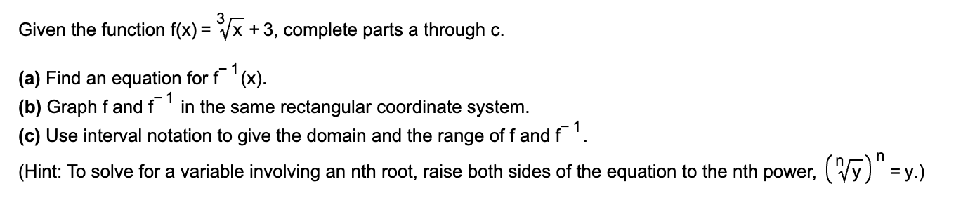 Solved Given the function f(x)=x3+3, ﻿complete parts a | Chegg.com