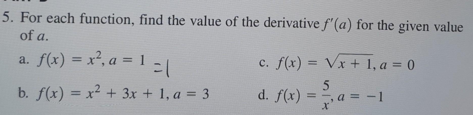 Solved 5. For each function, find the value of the | Chegg.com