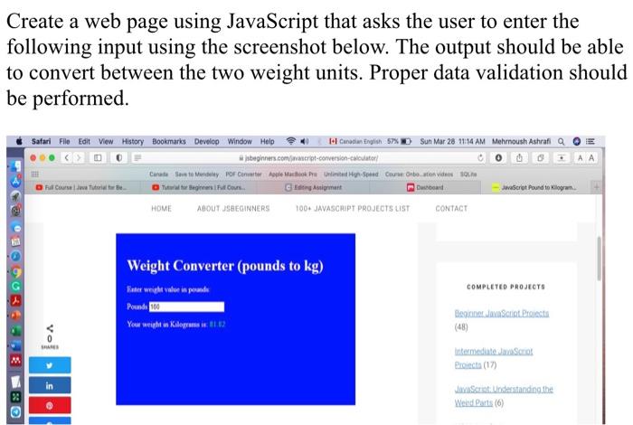 Solved Create a web page using JavaScript that asks the user | Chegg.com