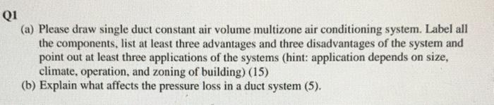 Solved Q1 (a) Please draw single duct constant air volume | Chegg.com