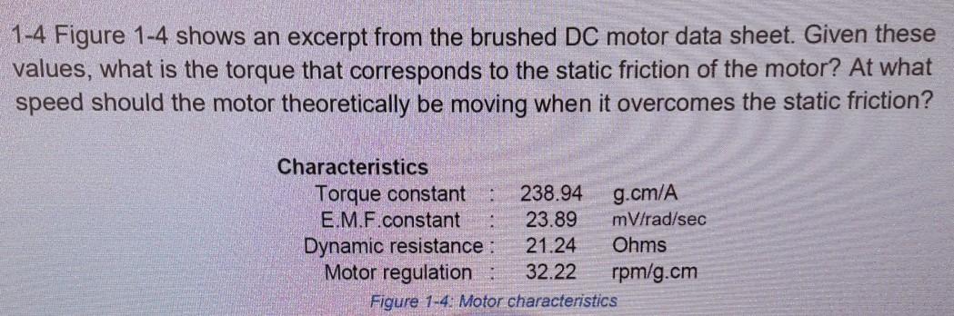 Solved 1-4 Figure 1-4 shows an excerpt from the brushed DC | Chegg.com