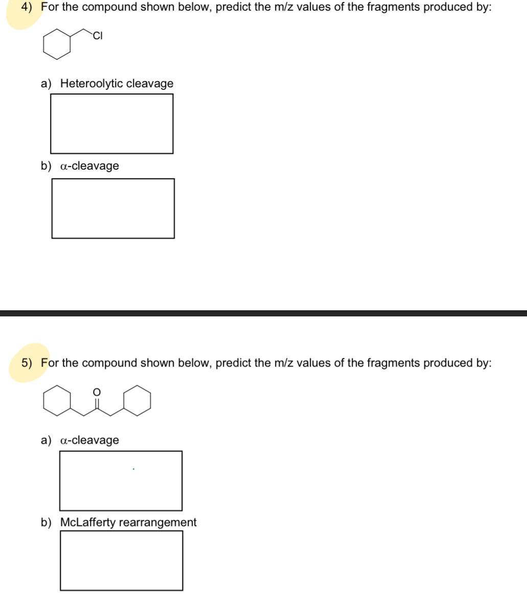Solved For the compound shown below, predict the mz ﻿values | Chegg.com