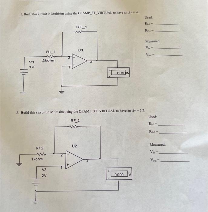 Solved 1. Build this circuit in Multisim using the | Chegg.com