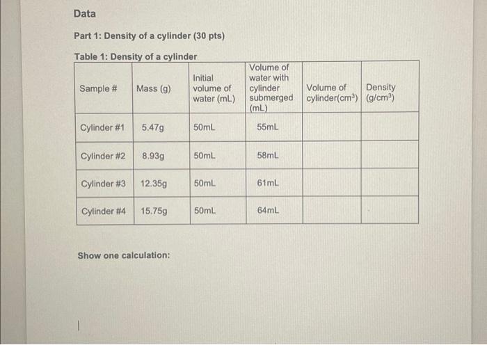 Solved Part 1: Density of a cylinder (30 pts) Show one | Chegg.com