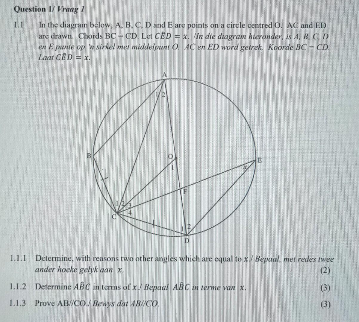 Solved 1.1 In the diagram below, A, B, C, D and E are points | Chegg.com