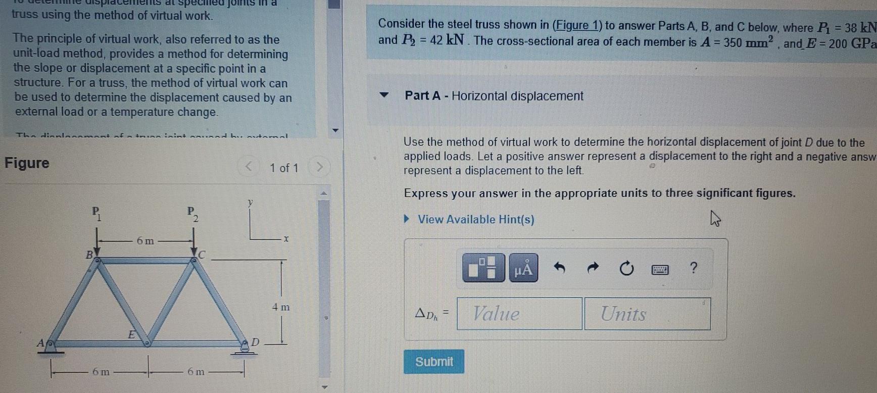 Solved method of virtual work: trusses consider the steel | Chegg.com