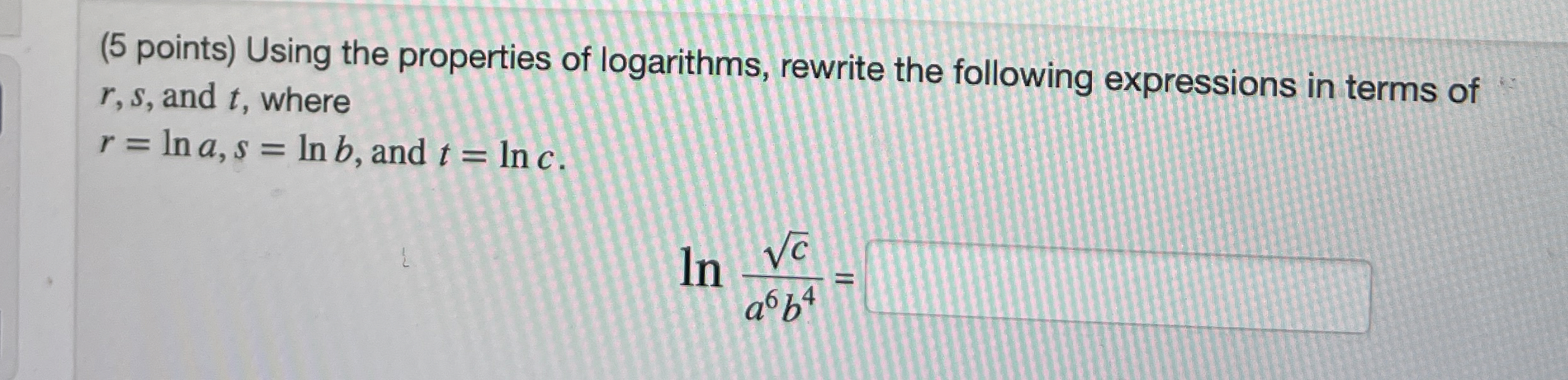Solved (5 ﻿points) ﻿Using the properties of logarithms, | Chegg.com