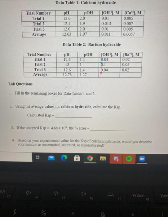 Solved Data Table 1: Calcium hydroxide Trial Number Trial 1 | Chegg.com