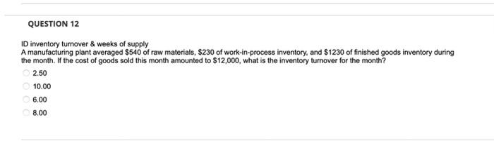 Solved ID inventory turnover \& weeks of supply A | Chegg.com