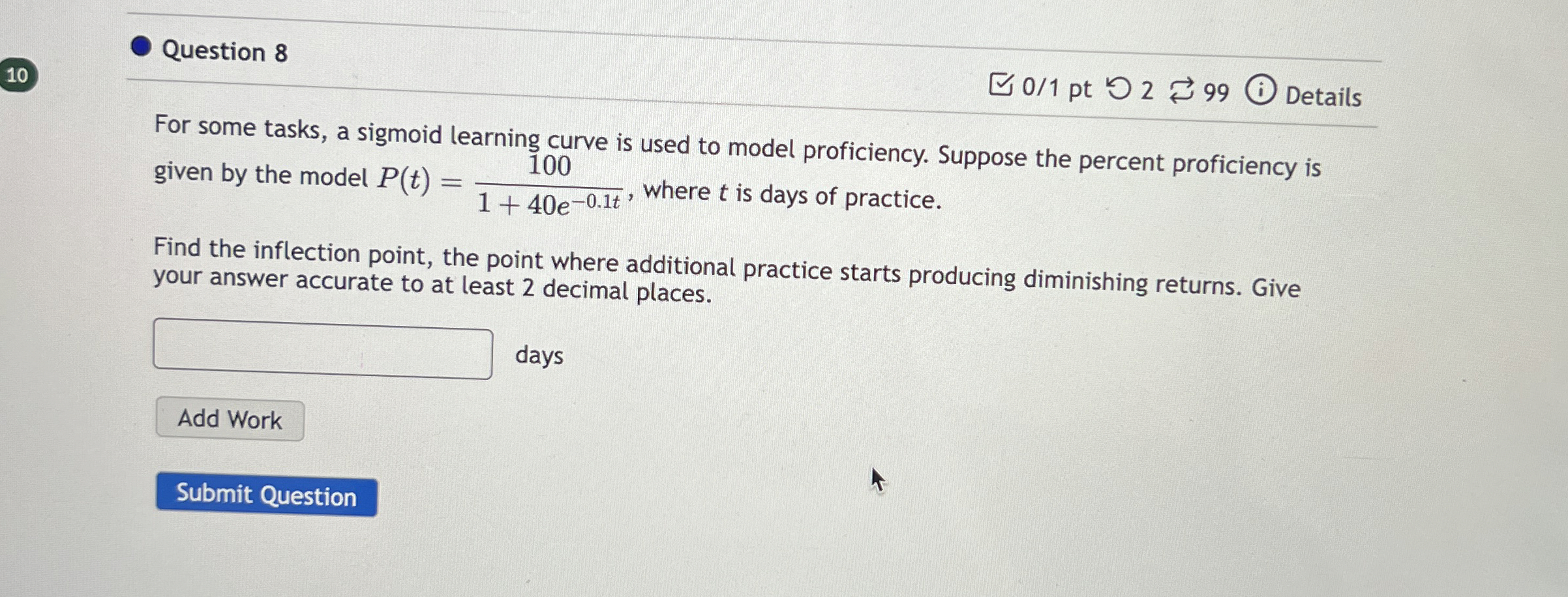 Solved Question 801 ﻿pt299DetailsFor some tasks, a sigmoid | Chegg.com