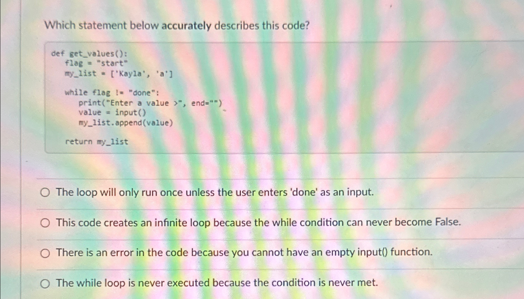 Solved Which statement below accurately describes this | Chegg.com
