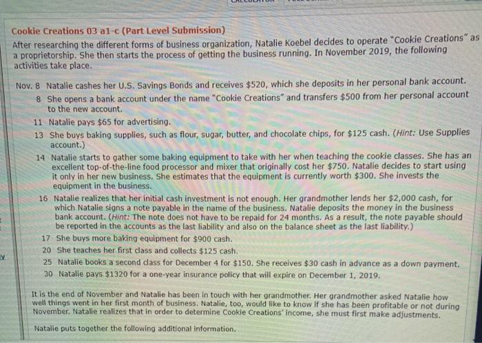 Solved Cookie Creations 03 al-c (Part Level Submission) | Chegg.com