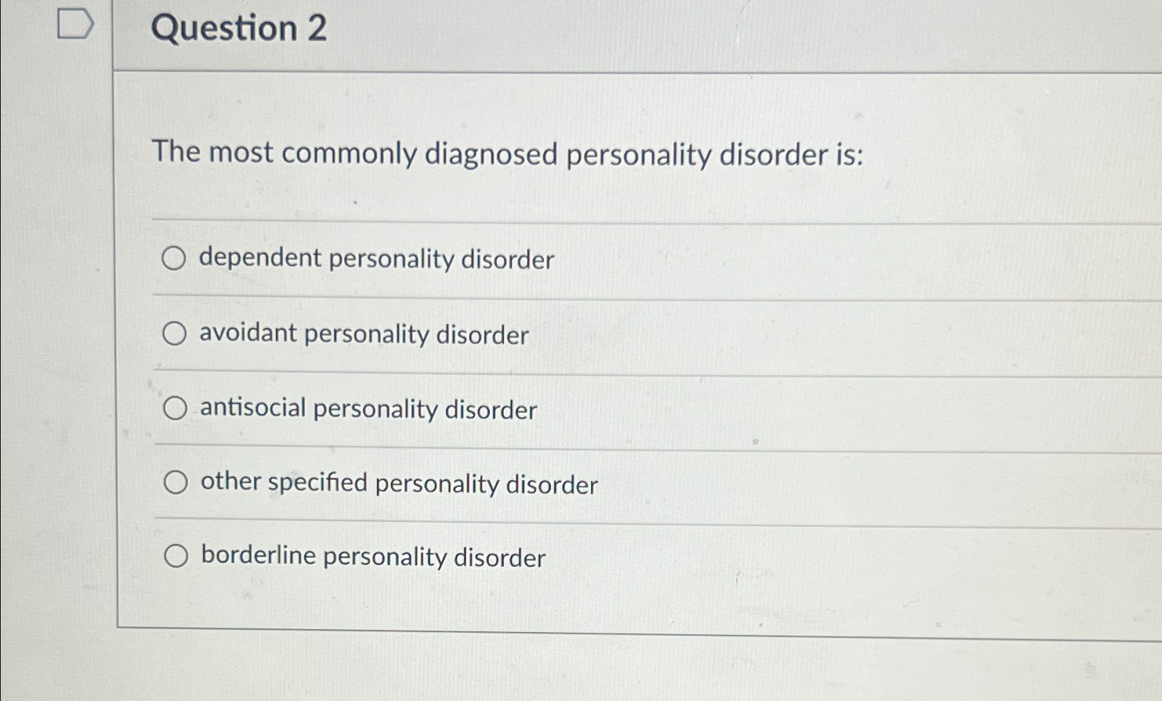 Solved Question 2The most commonly diagnosed personality | Chegg.com