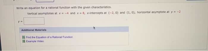 Solved Write an Equation for a rational function with the | Chegg.com