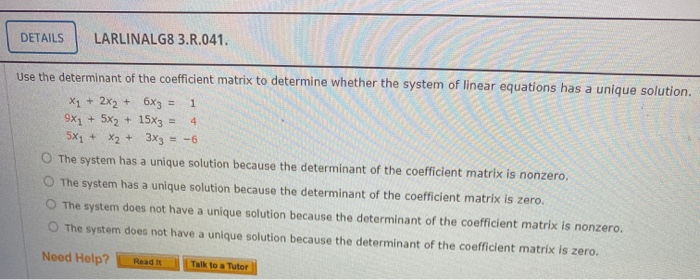 Solved DETAILS LARLINALG8 3.R.041. Use the determinant of | Chegg.com