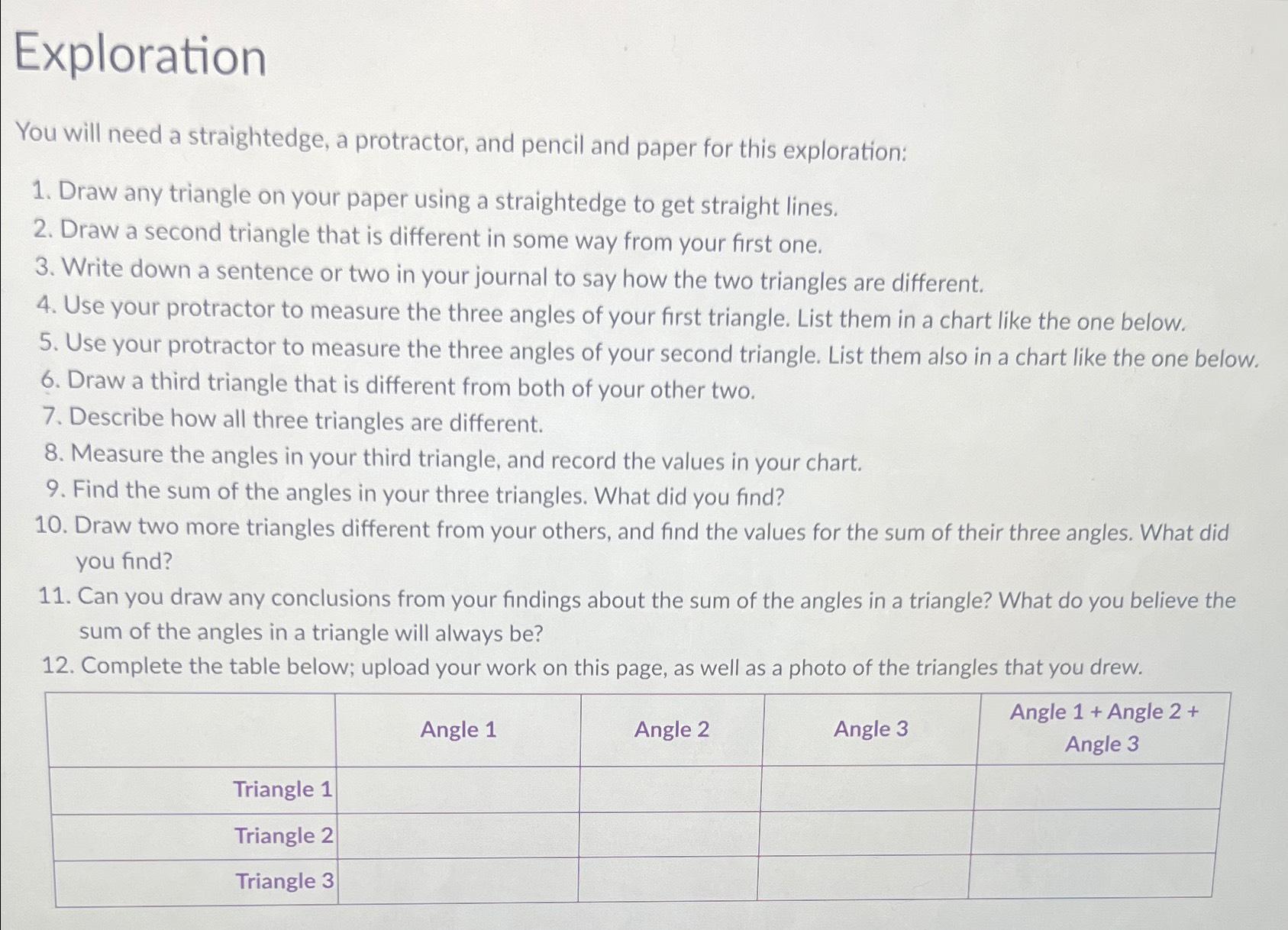Solved ExplorationYou will need a straightedge, a | Chegg.com