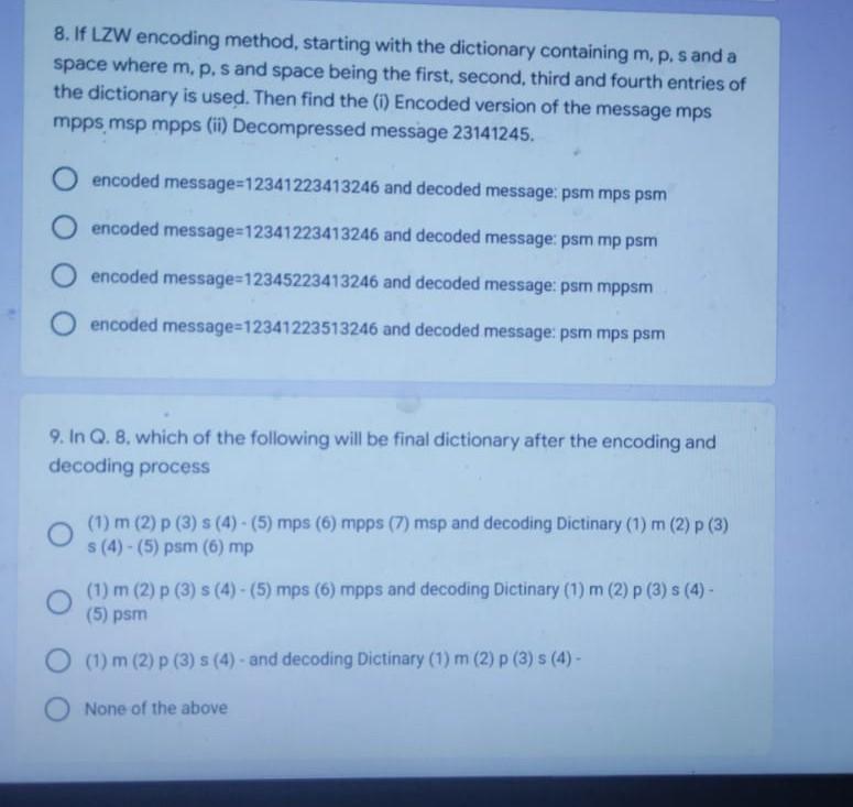 Solved 8. If LZW encoding method, starting with the | Chegg.com