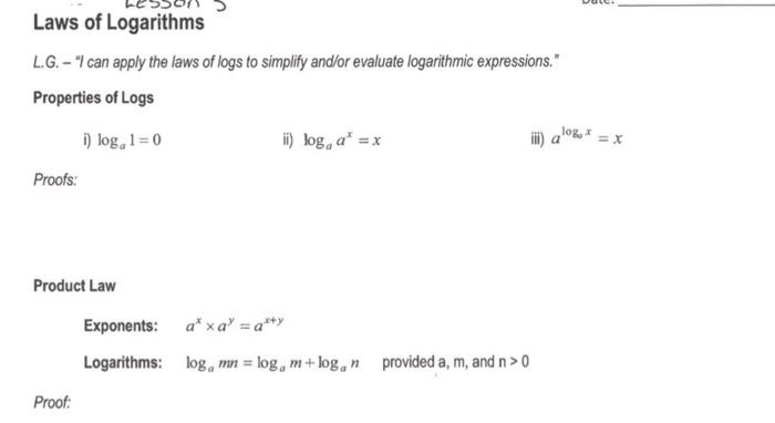 Solved L.G. - "I can apply the laws of logs to simplify | Chegg.com