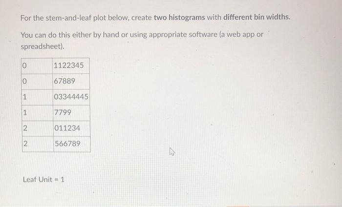 Solved For the stem-and-leaf plot below, create two | Chegg.com