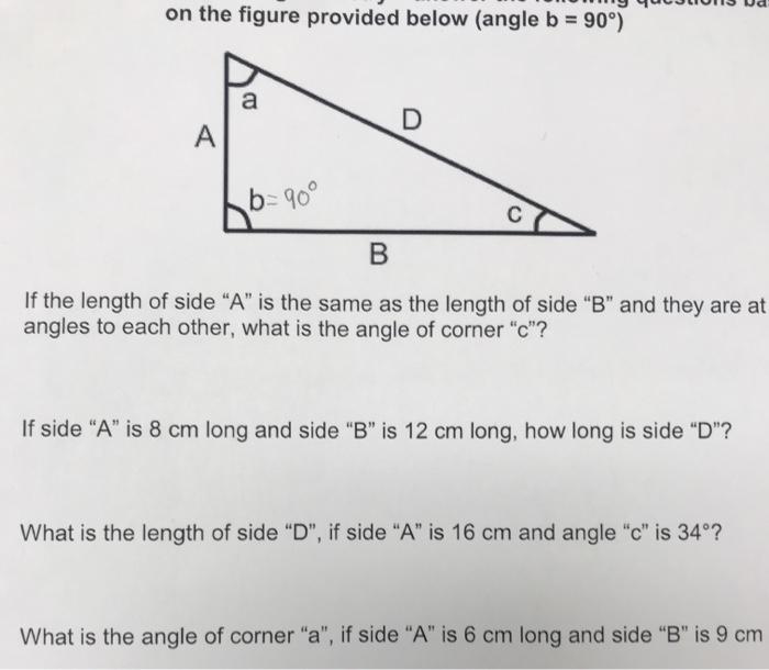 Solved on the figure provided below (angle b = 90°) a D A | Chegg.com