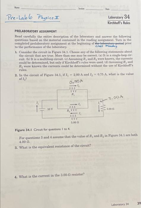 Solved Name Section Date Pre-Lab 6 Physics II Laboratory 34 | Chegg.com