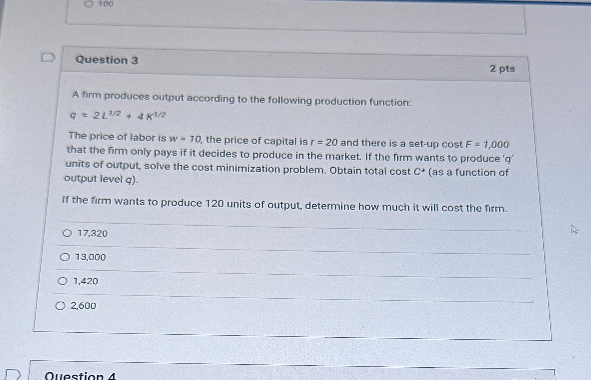 Solved Question 32 ﻿ptsA firm produces output according to | Chegg.com
