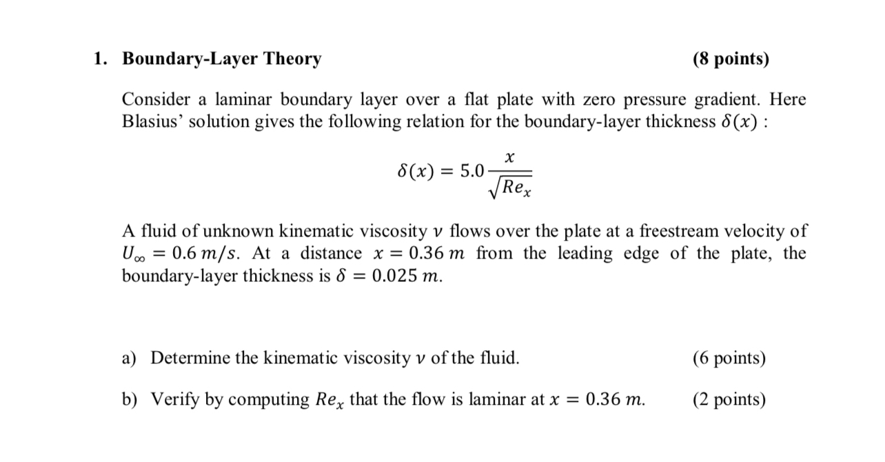Solved Boundary-Layer Theory(8 ﻿points)Consider a laminar | Chegg.com