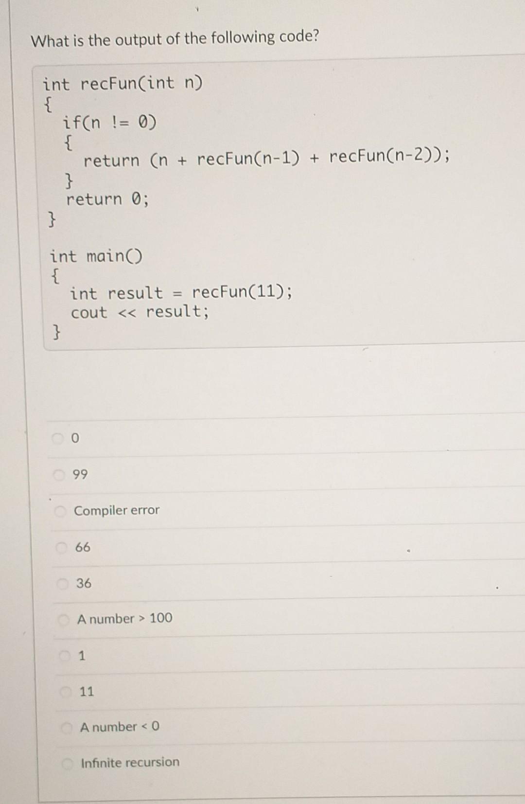 Solved What is the output of the following code? int | Chegg.com