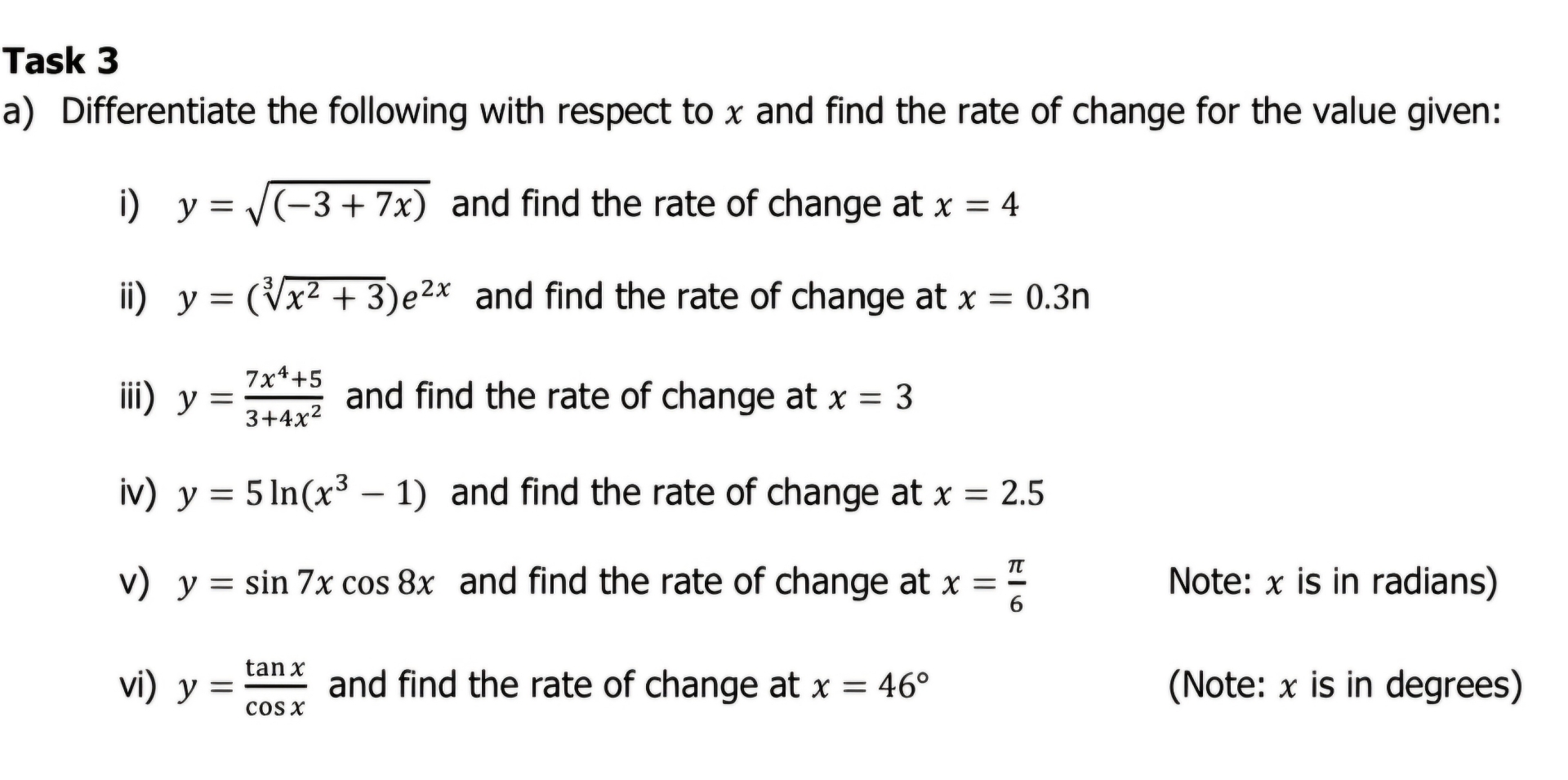 Solved Task 3a) ﻿Differentiate the following with respect to | Chegg.com
