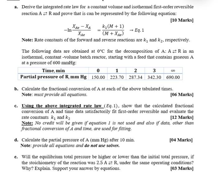 Solved -In a. Derive the integrated rate law for a constant | Chegg.com