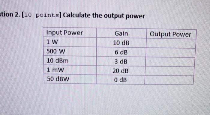 Solved tion 2. [10 points] Calculate the output power | Chegg.com