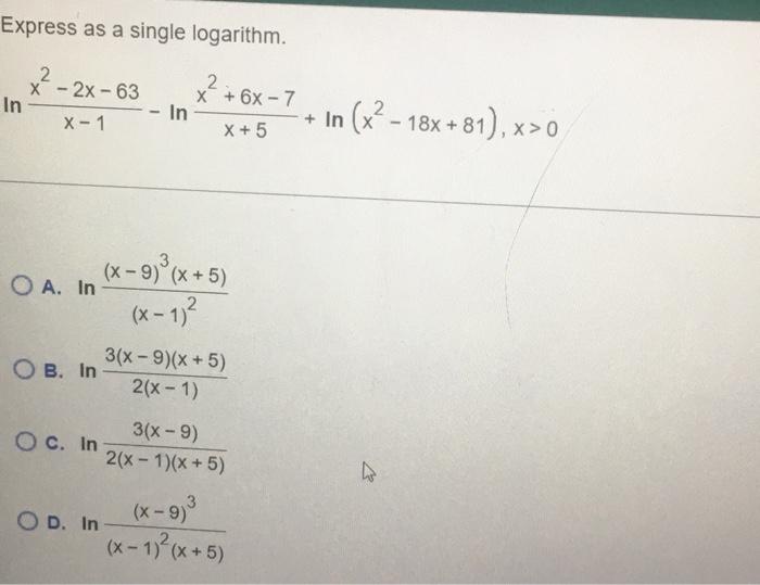 Solved Express as a single logarithm. | Chegg.com