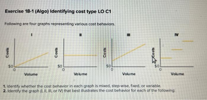 Solved Exercise 18-1 (Algo) Identifying cost type LO C1 | Chegg.com