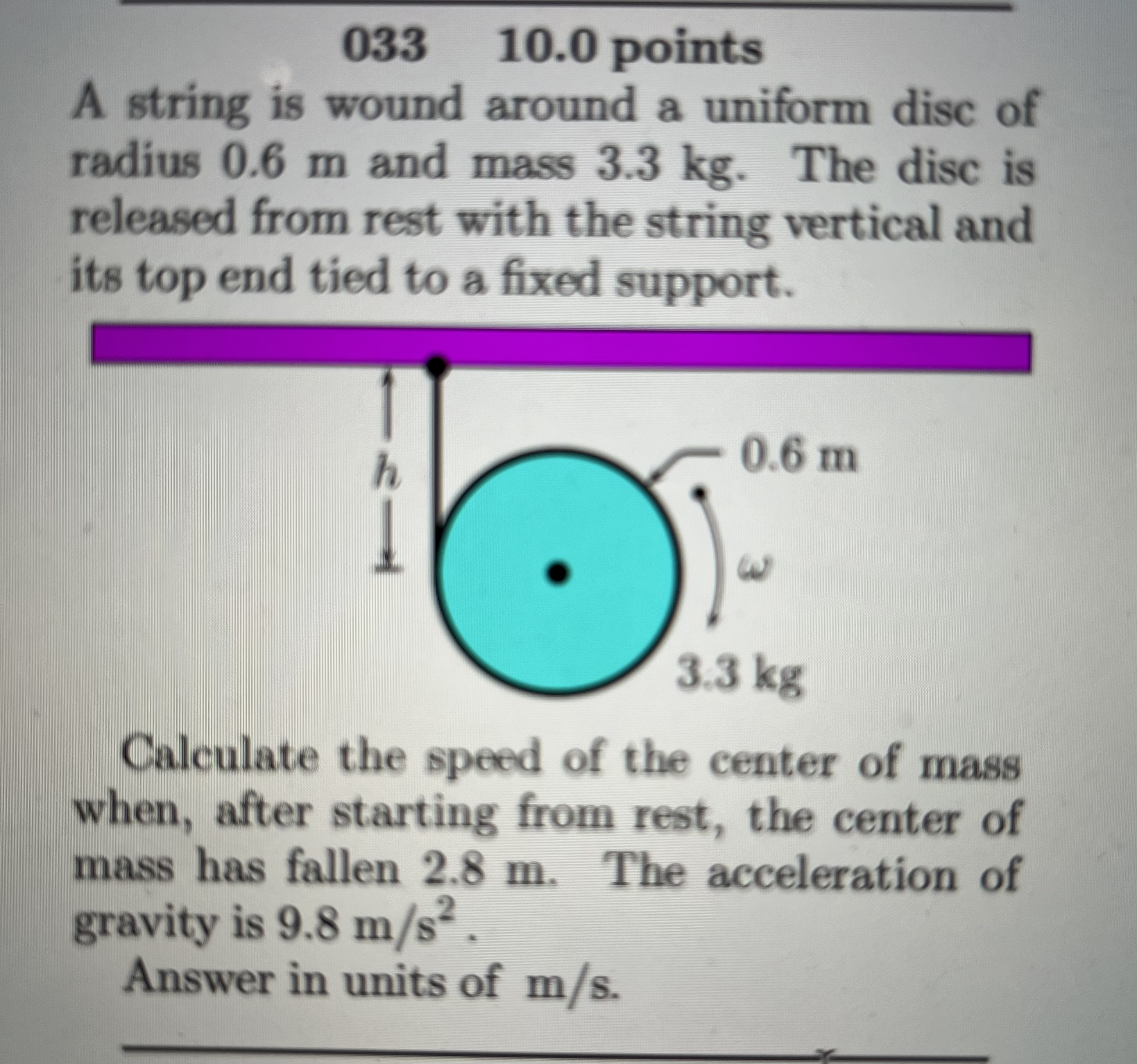 Solved 033,10.0 ﻿pointsA string is wound around a uniform | Chegg.com