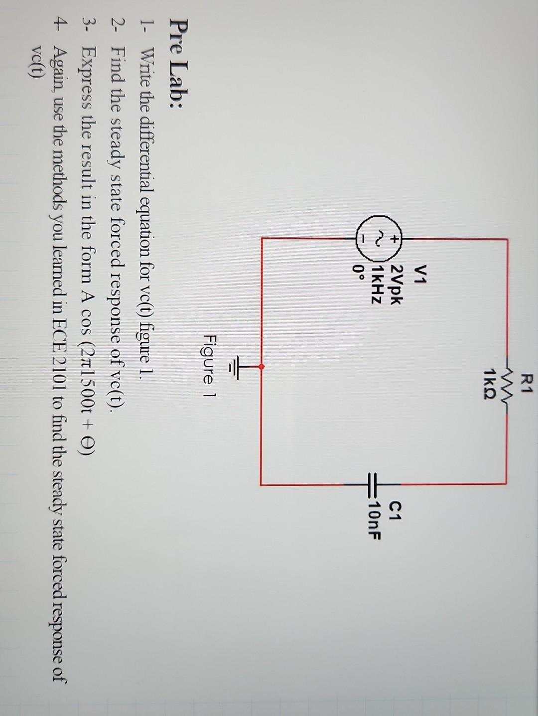 Solved Pre Lab: 1- Write the differential equation for vc(t) | Chegg.com