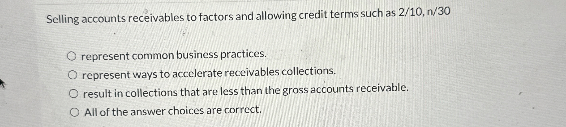 Solved Selling accounts receivables to factors and allowing | Chegg.com