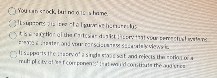 Solved No audience in the Cartesian theater is a Dennett | Chegg.com