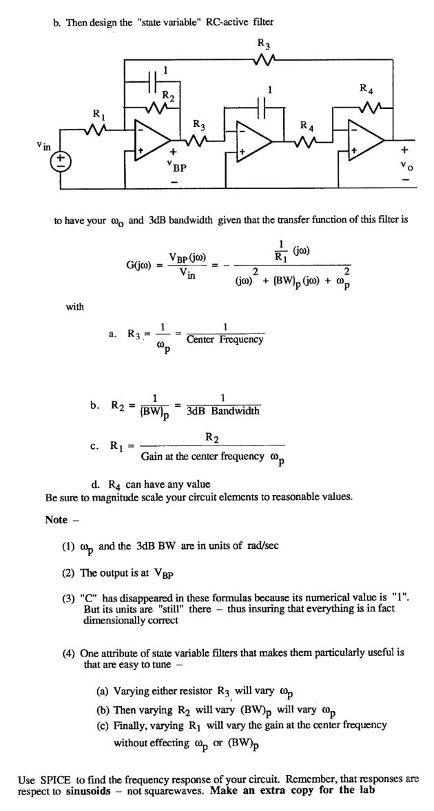 b. ﻿Then design the "state variable" RC-active | Chegg.com