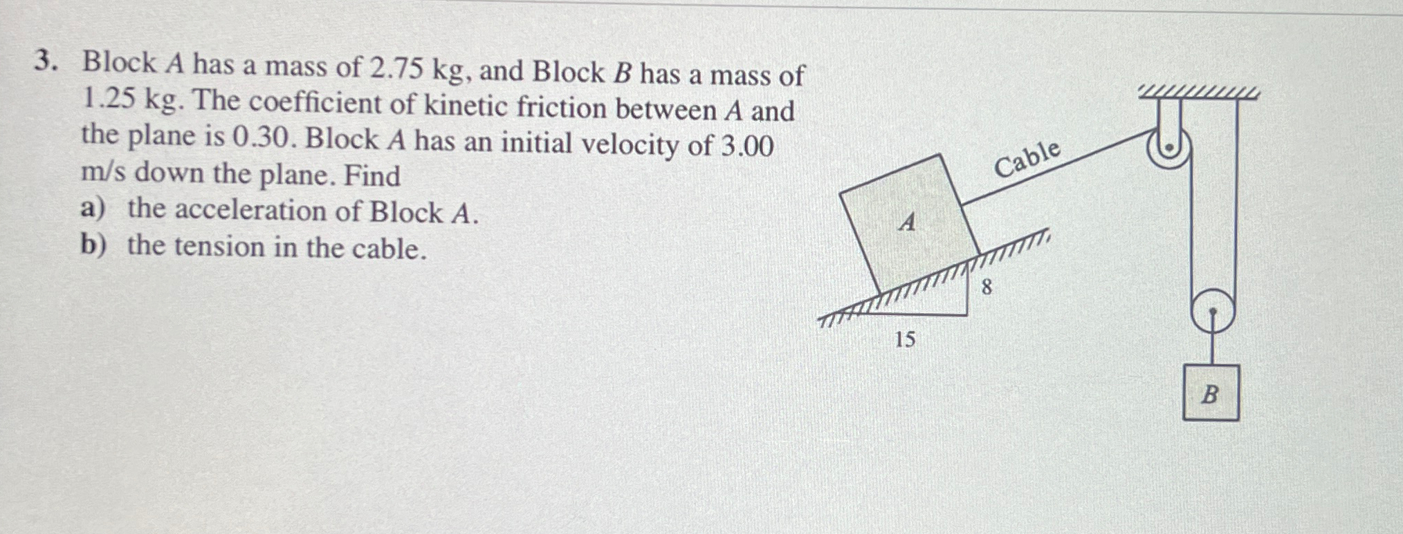 Solved Block A has a mass of 2.75kg, ﻿and Block B ﻿has a | Chegg.com