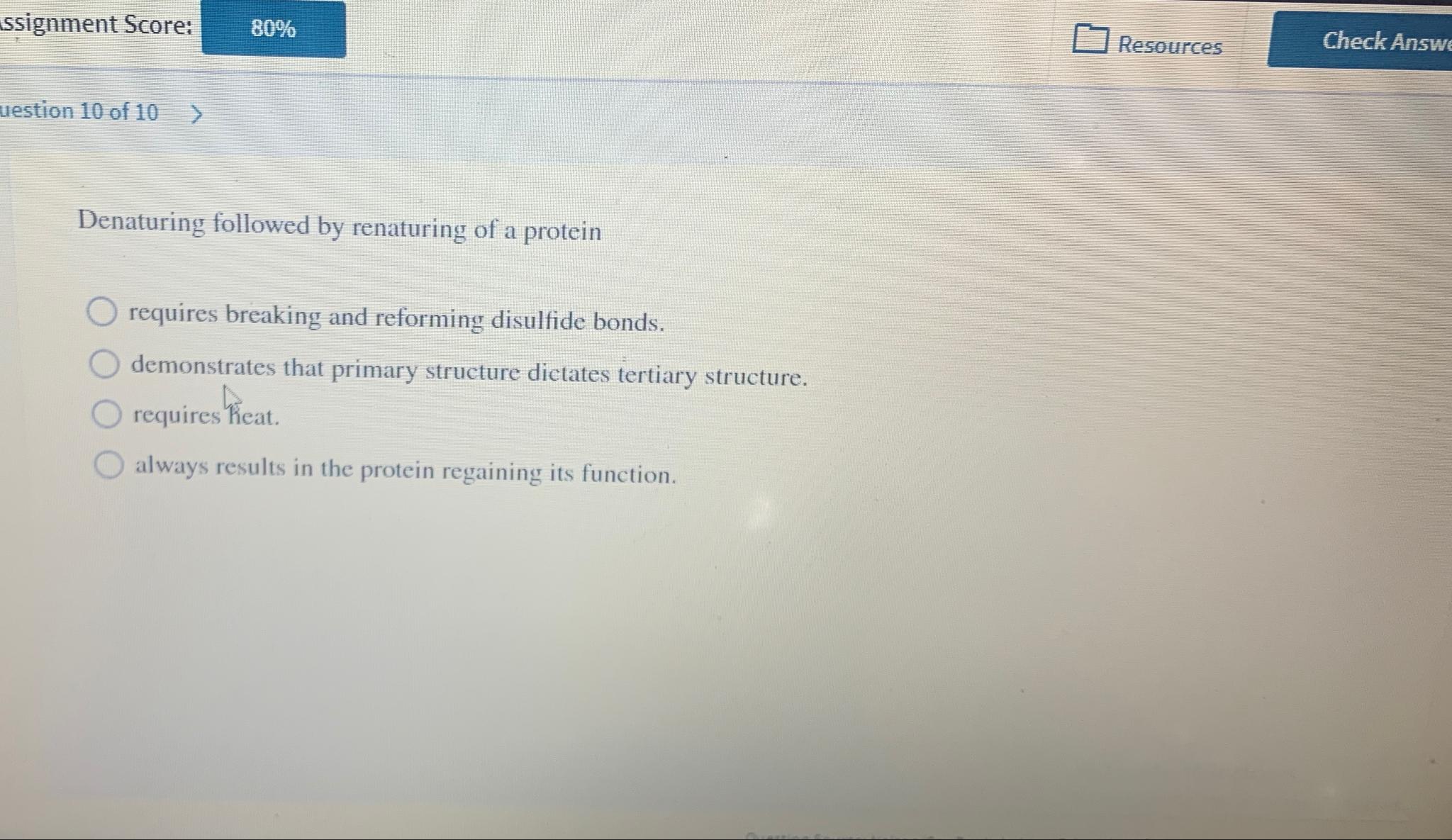 Solved ssignment Score:ResourcesDenaturing followed by | Chegg.com
